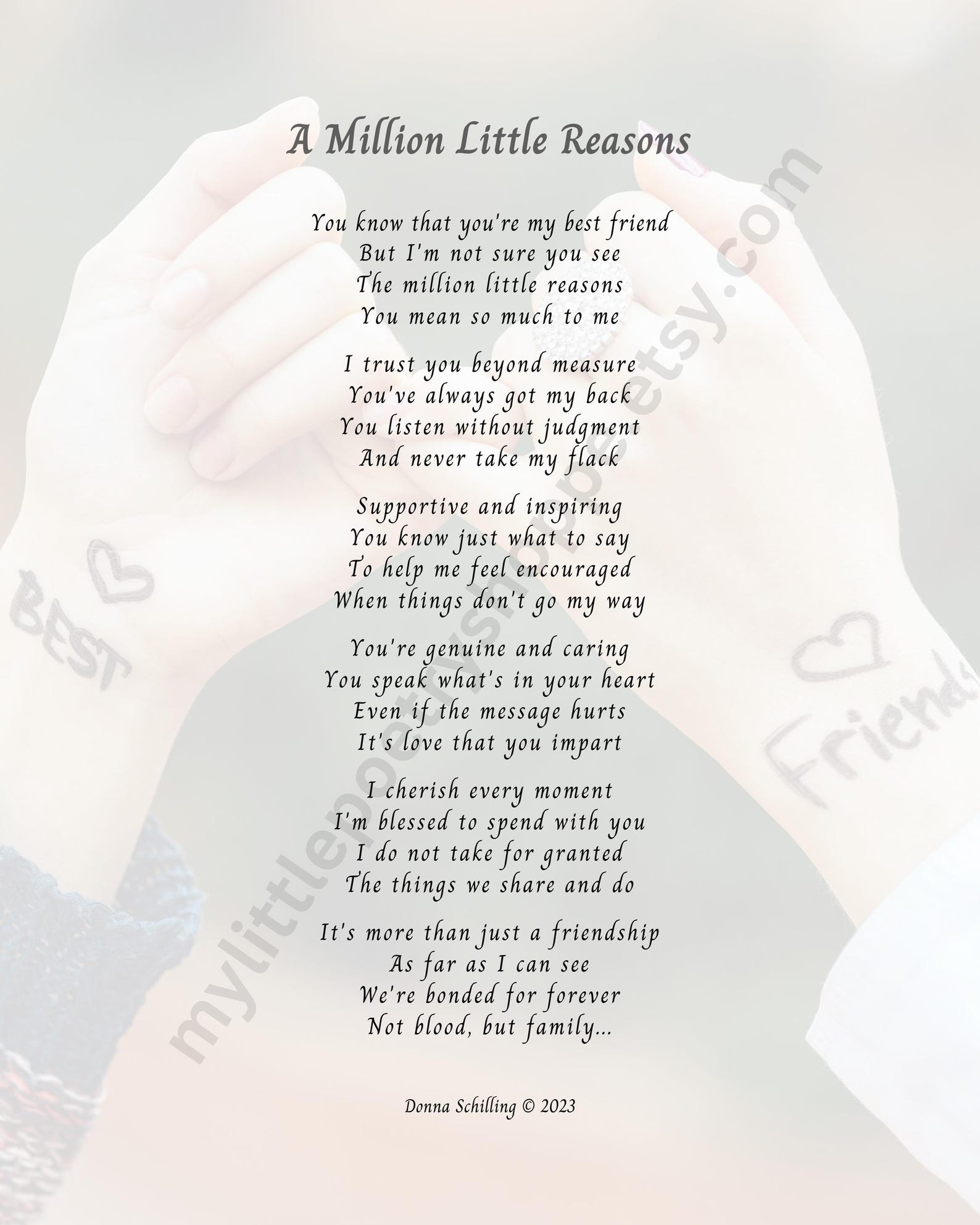 A Million Little Reasons - INSTANT DIGITAL DOWNLOAD, Friend Poem, Best ...