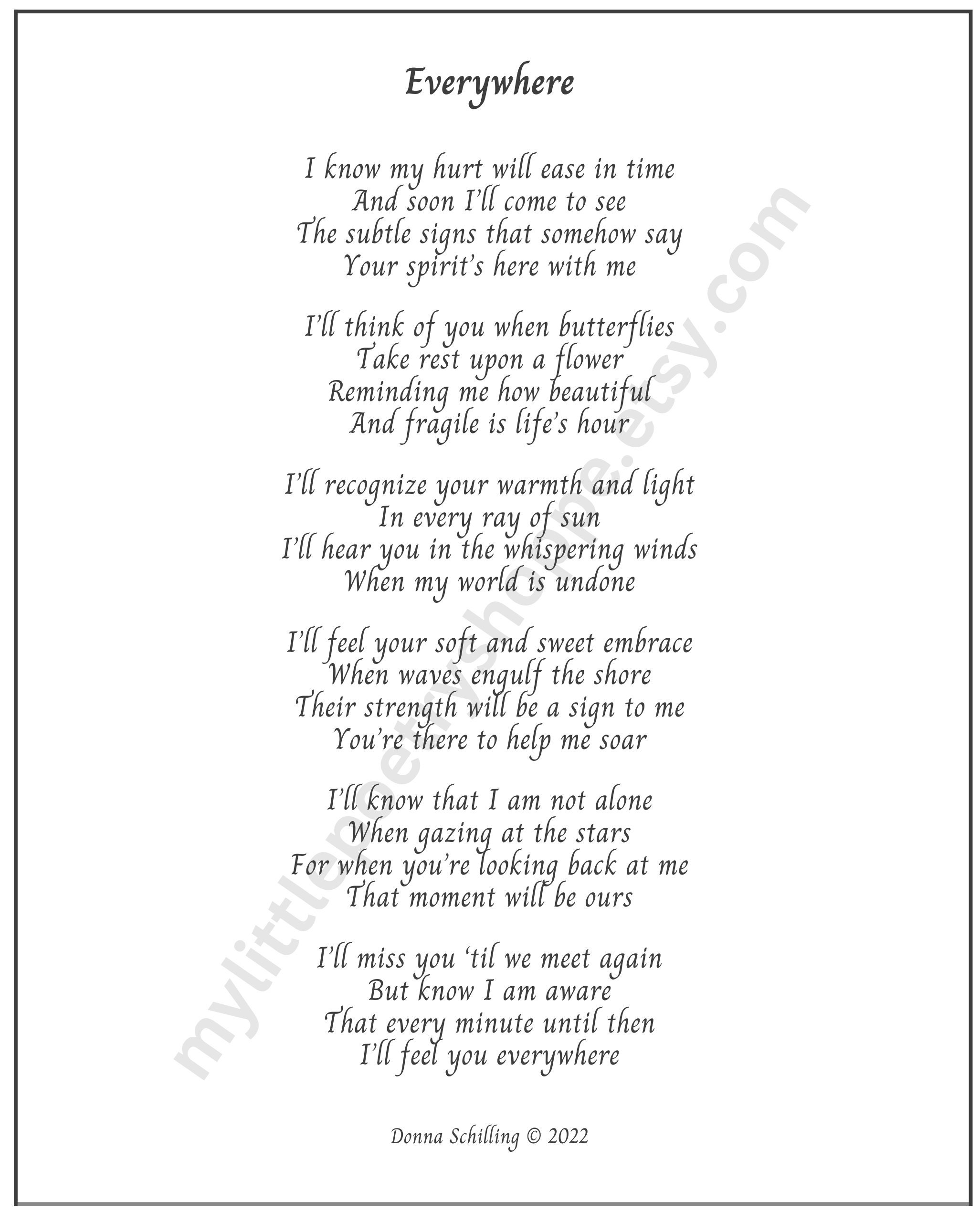 Everywhere Sympathy Poem Bereavement Poem Memory Poem Funeral