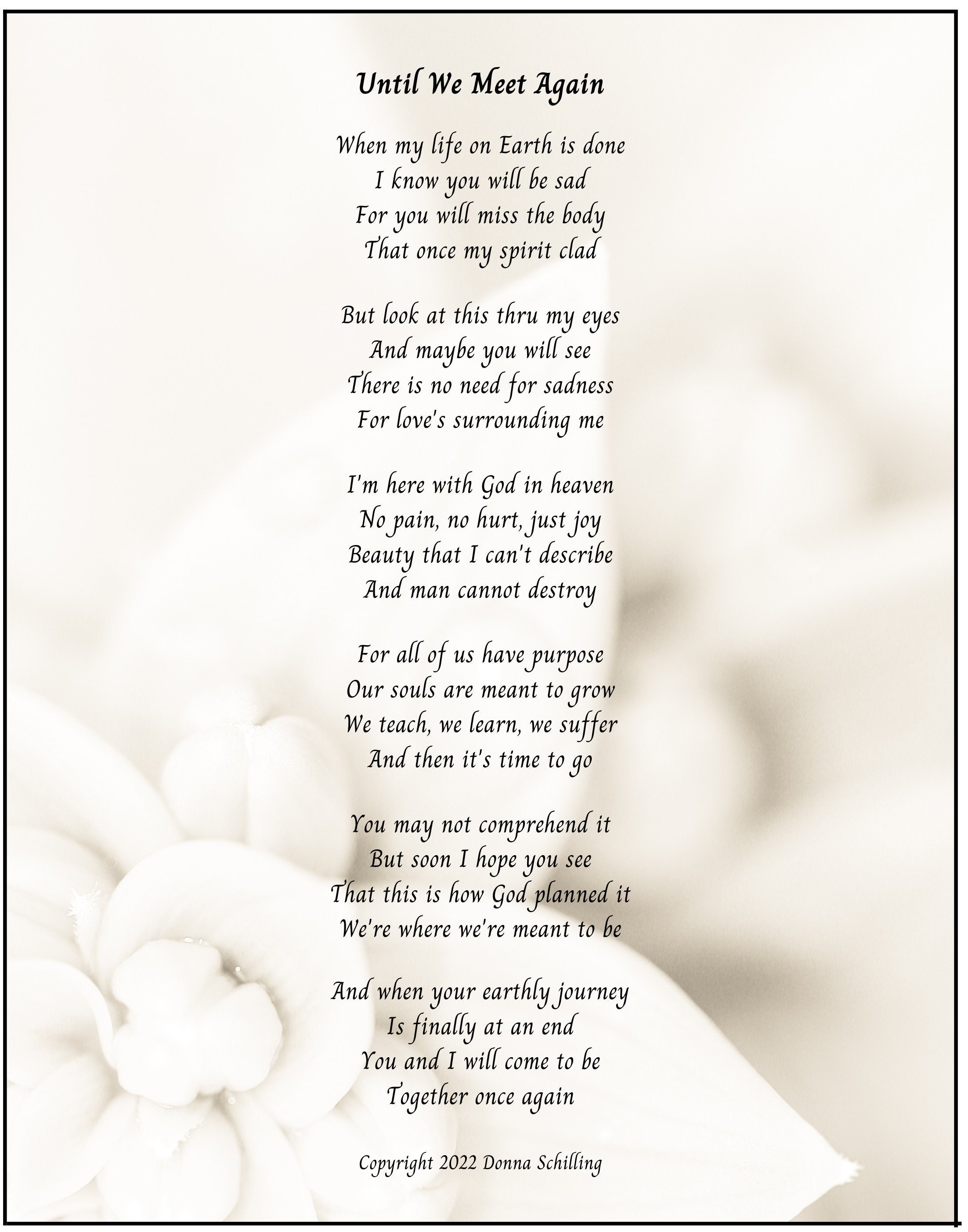 Until We Meet Again sympathy Poem Remembrance or Funeral - Etsy Australia