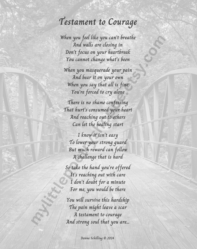 INSTANT DOWNLOAD Encouragement "testament to Courage Poem ...
