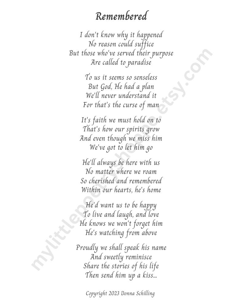 INSTANT DOWNLOAD Sympathy: "remembered (for Him)," Remembrance, Funeral ...
