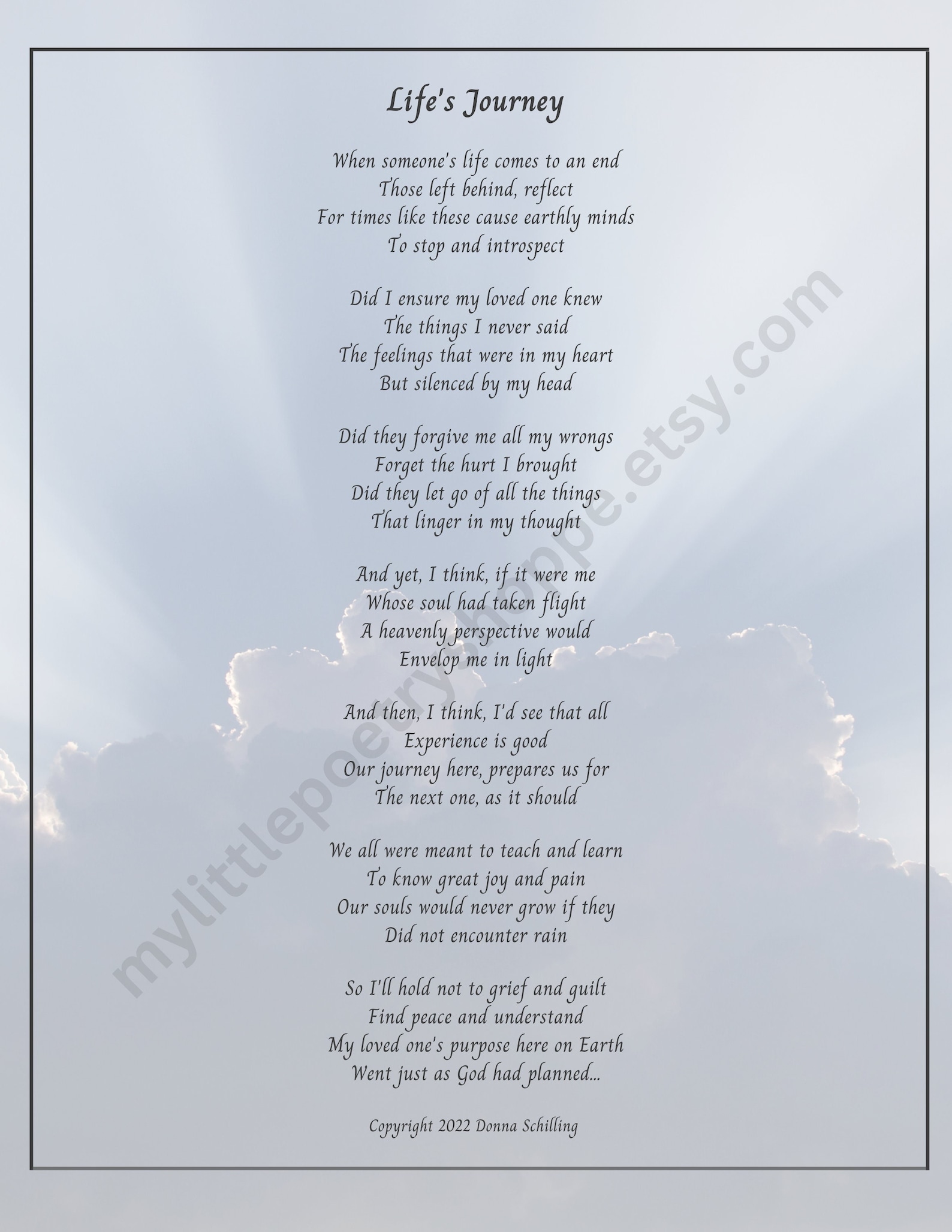 Life's Journey Sympathy Poem, Remembrance Poem, Funeral Poem ...