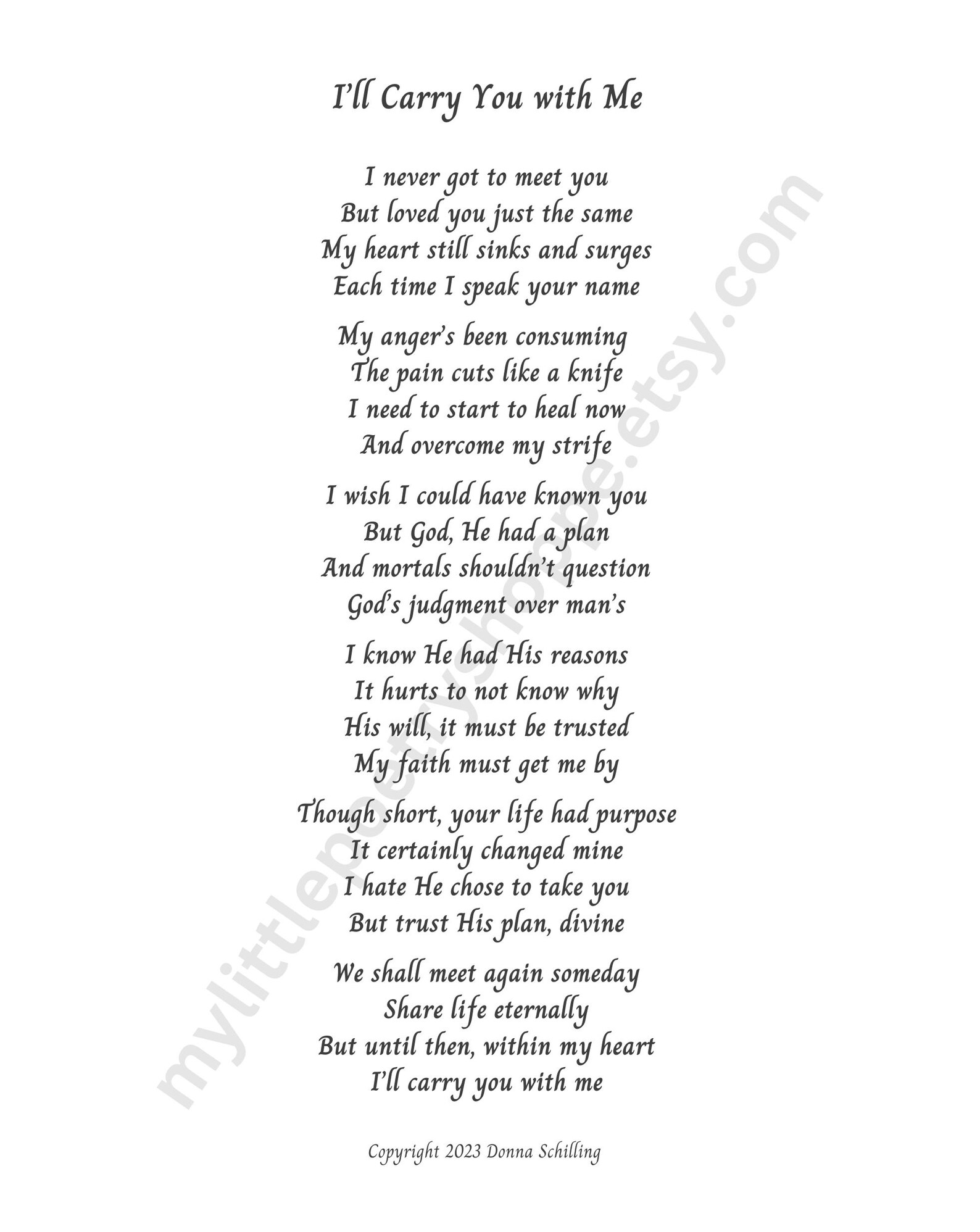I'll Carry You With Me- Sympathy Poem, Bereavement Poem, Memory Poem ...