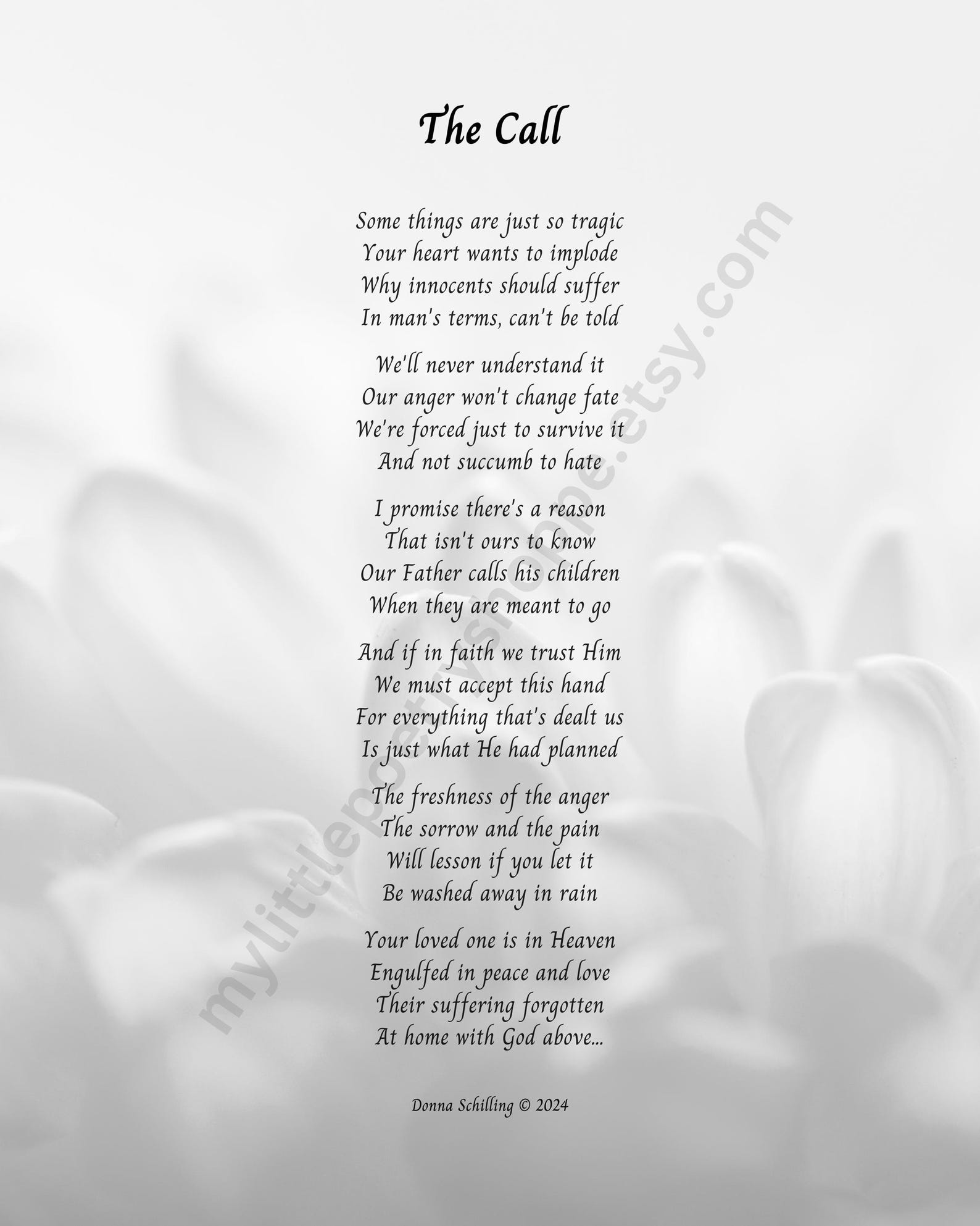 PRINTED Sympathy Poem: "the Call," Bereavement, Memory, Unexpected Loss ...