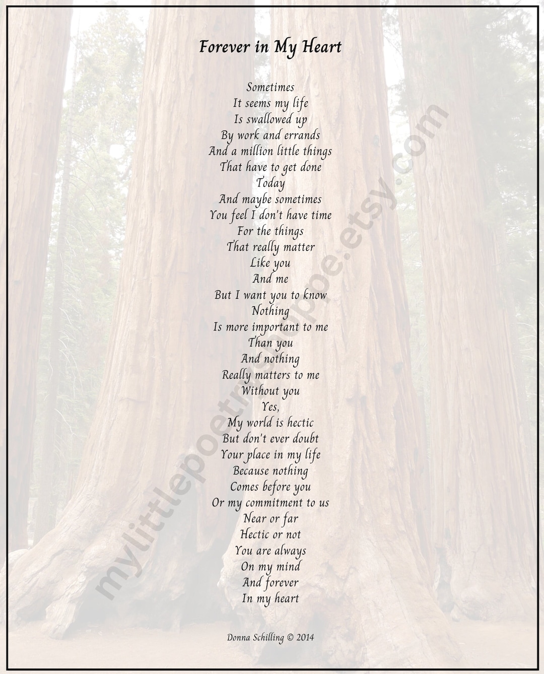 Forever in My Heart, INSTANT DIGITAL DOWNLOAD, Love Poem, Poem for ...