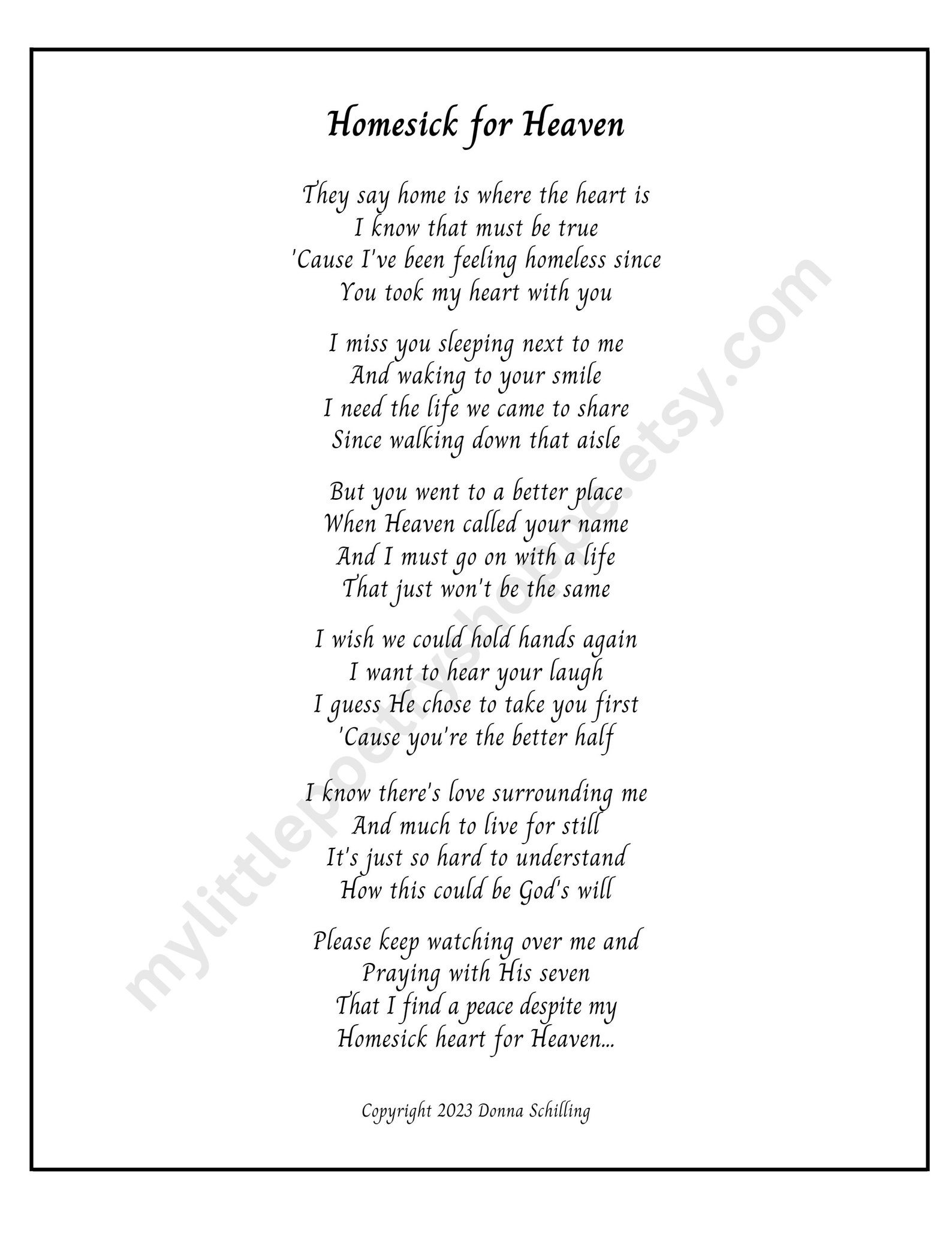 Homesick for Heaven sympathy or Remembrance Poem, Funeral or ...