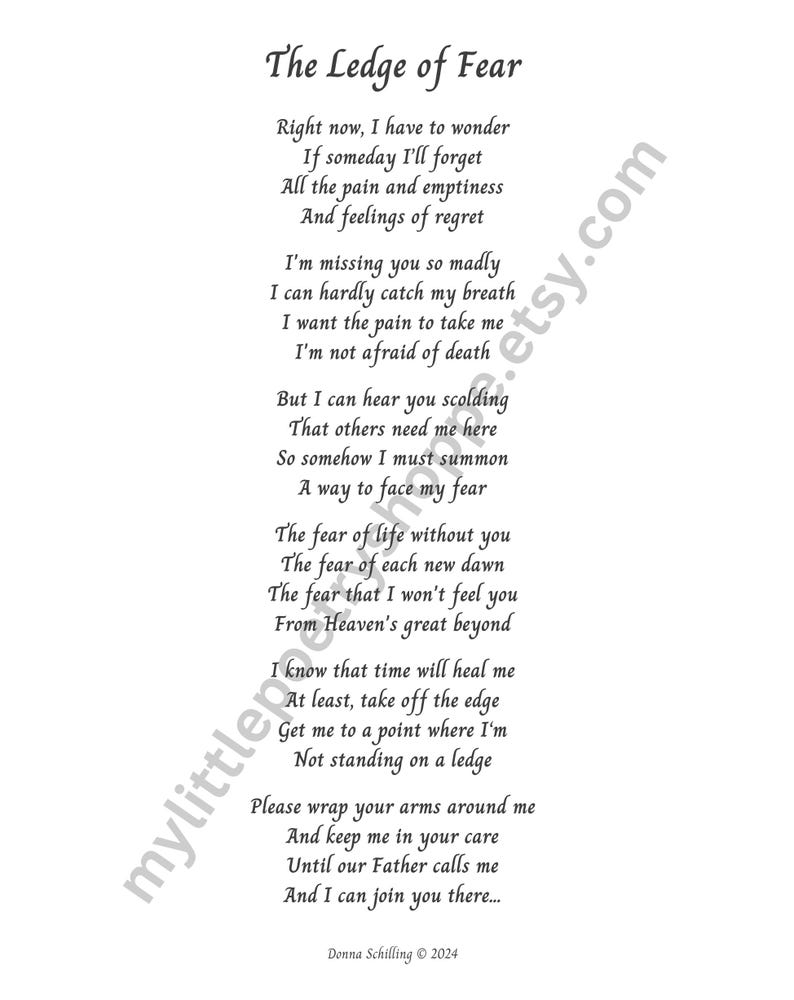 INSTANT DOWNLOAD Loss "ledge of Fear," Loss, Pain, Partner Passing ...
