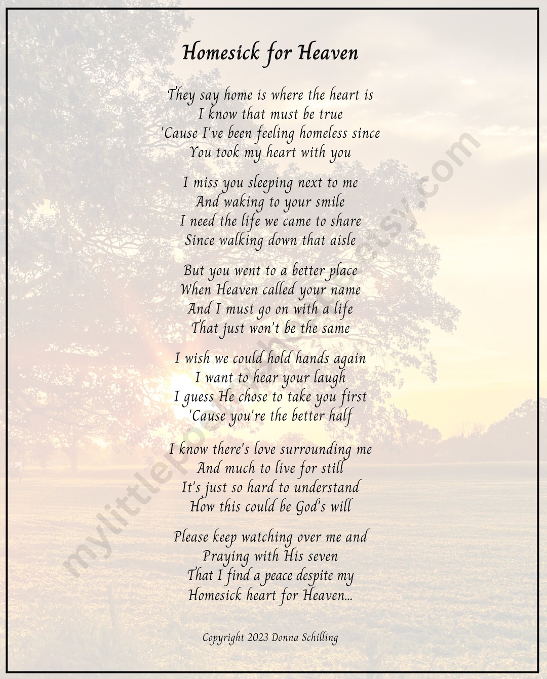 Homesick for Heaven sympathy or Remembrance Poem, Funeral or ...
