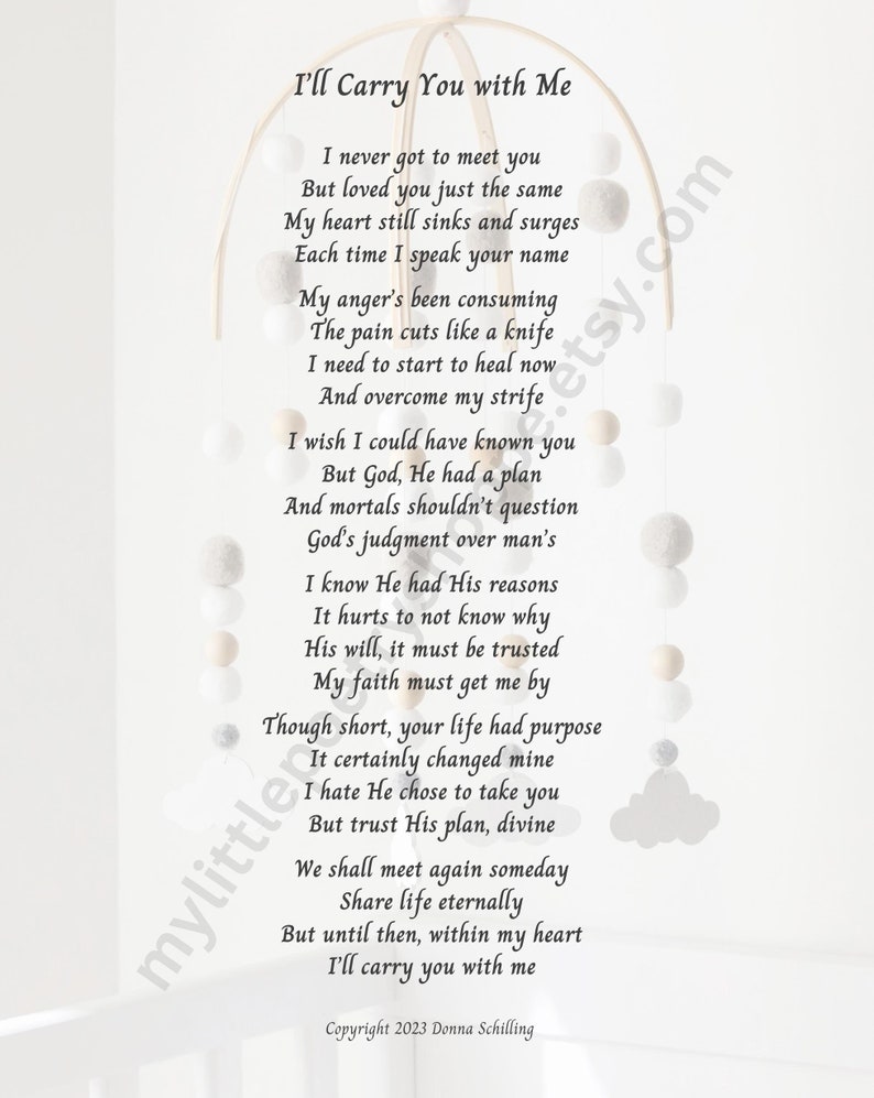 I'll Carry You With Me- Sympathy Poem, Bereavement Poem, Memory Poem ...