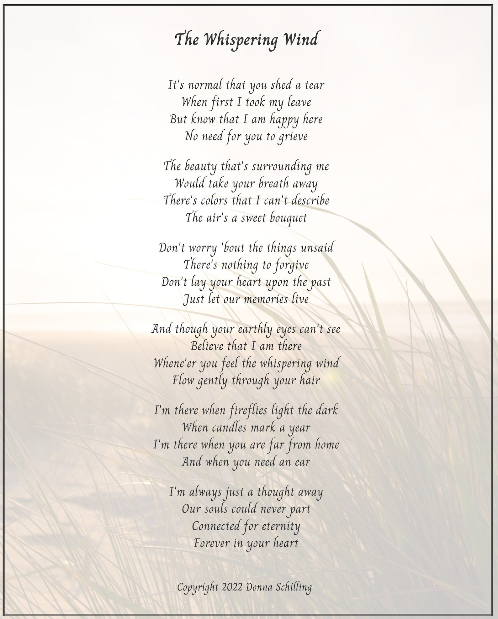 The Whispering Wind sympathy or Remembrance Poem Funeral or - Etsy