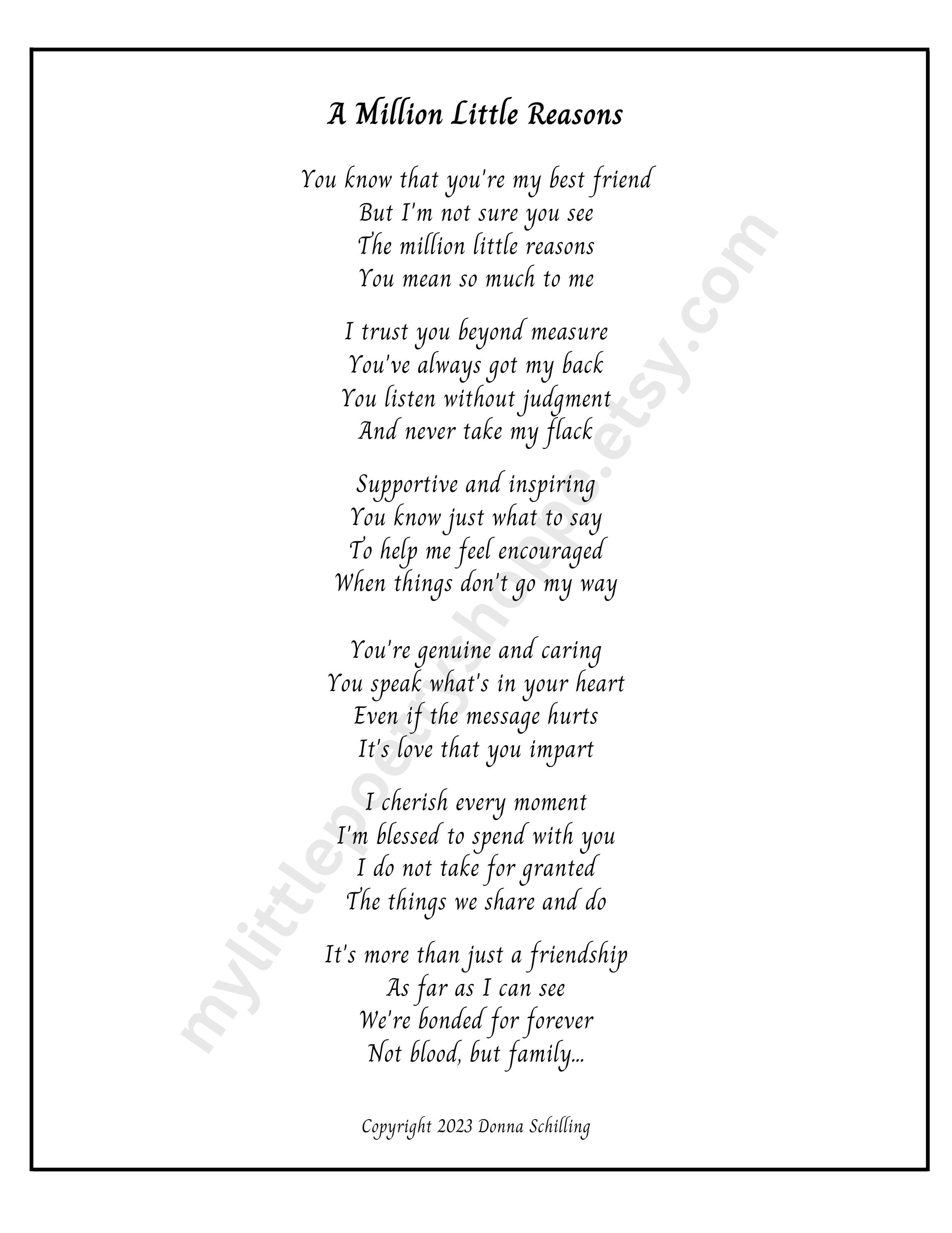 A Million Little Reasons Friend Poem, Best Friend Poem, Friendship Poem ...