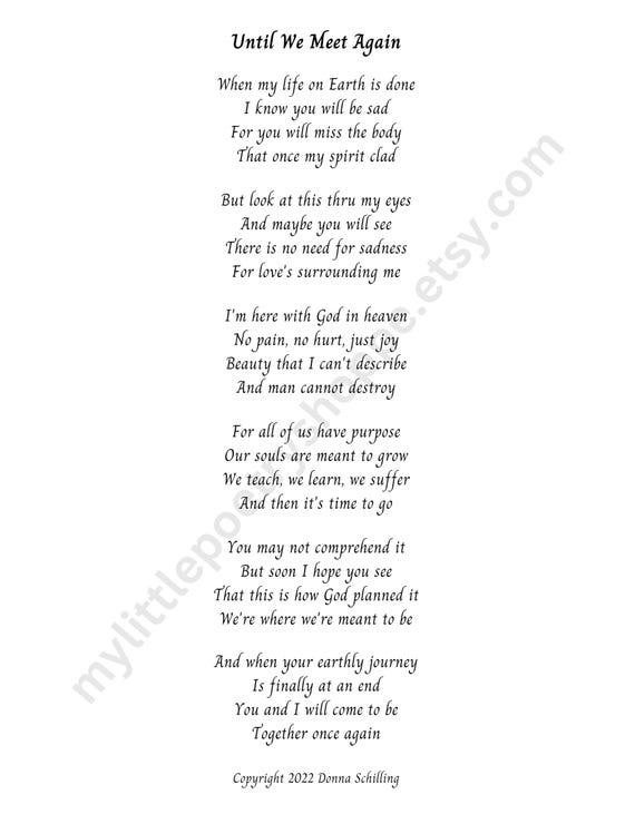 Until We Meet Again Poem For Funeral Until We Meet Again Poem
