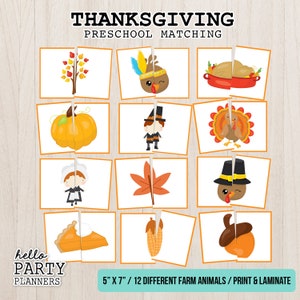 Thanksgiving Matching Game: Preschool Activity (digital Download) - Etsy