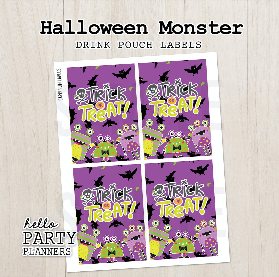 Halloween Fruit Juice Pouch Label, Monster Treat Label Template, Trick ...