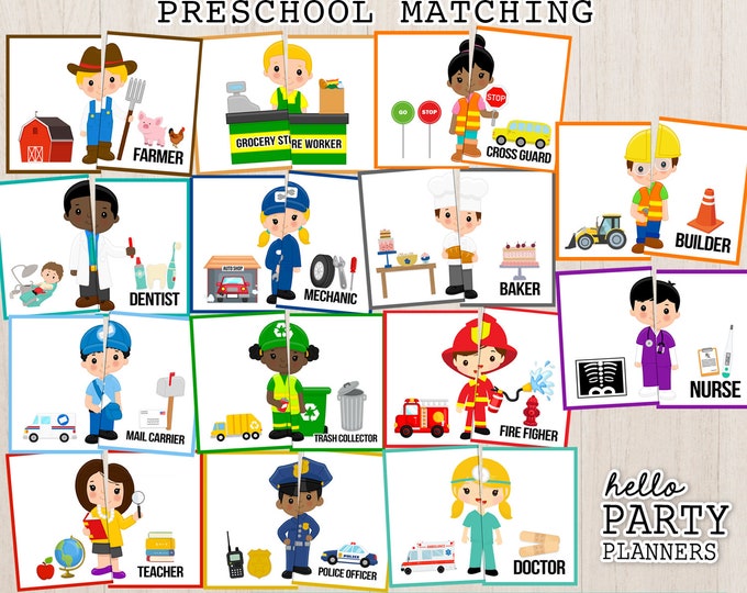 Community Helpers Matching Game Preschool Activities Printable Matching ...