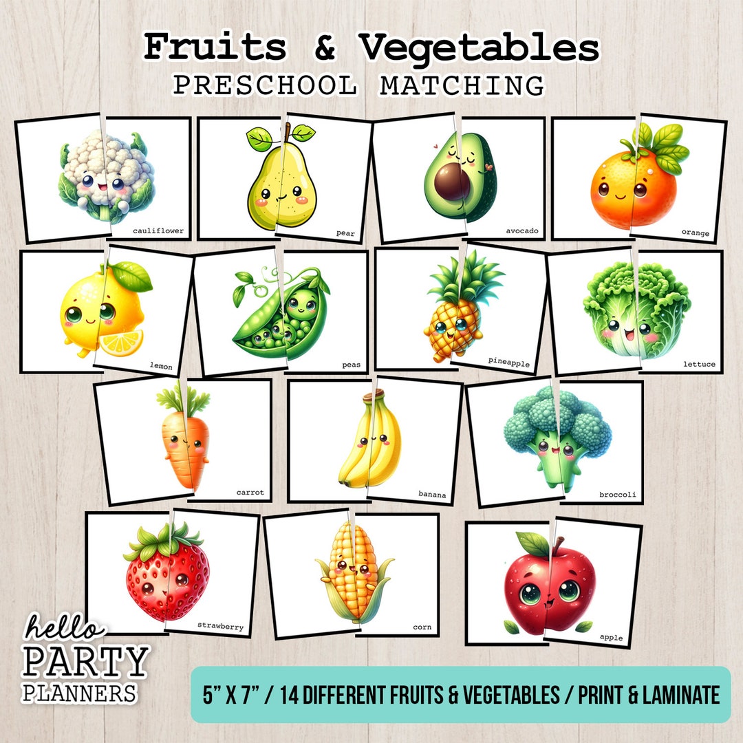 Fruits & Vegetables Matching Game: Preschool Learning (digital Download ...