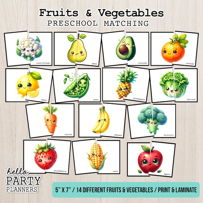 Fruits & Vegetables Matching Game: Preschool Learning (digital Download ...