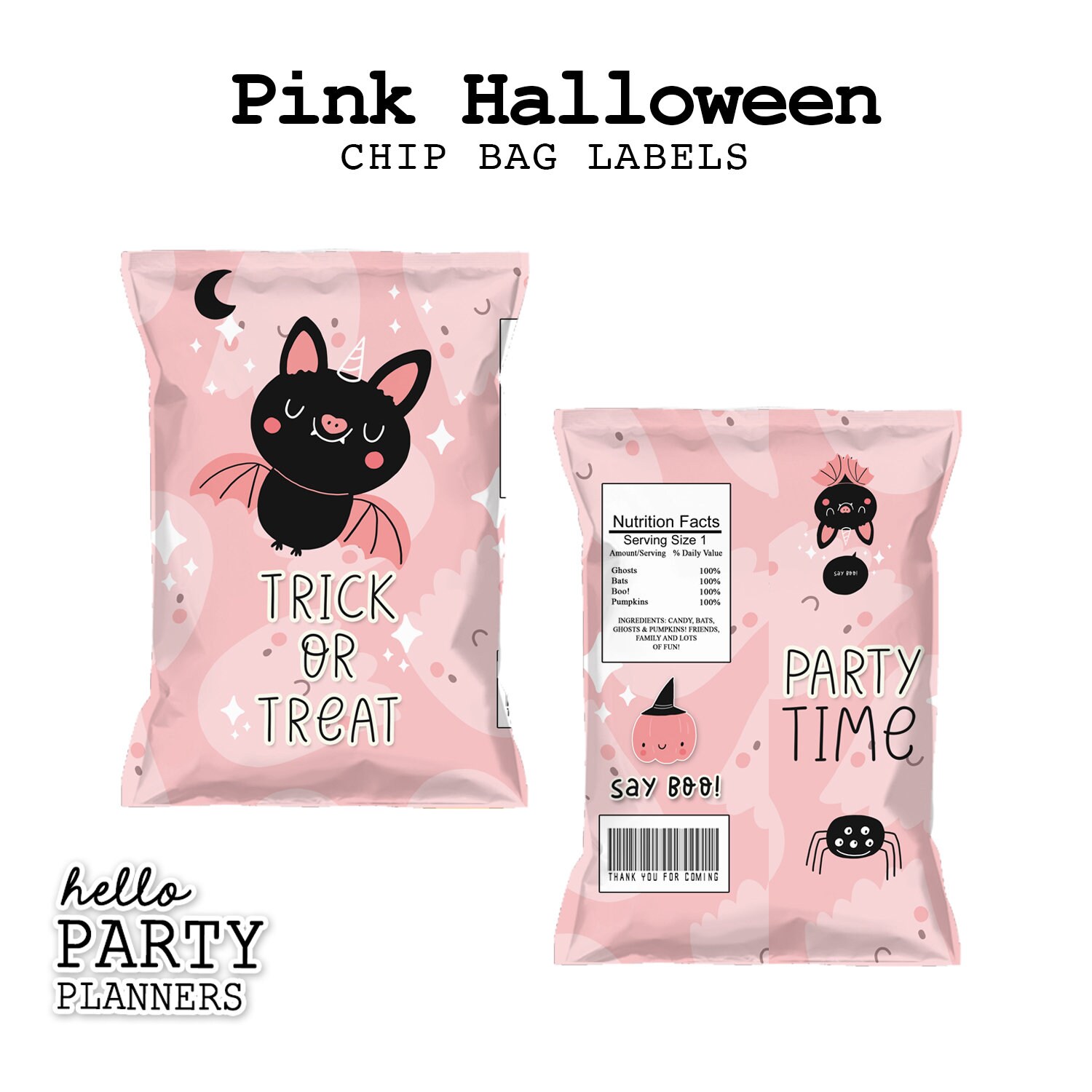 Halloween Pink Ghost Chip Bag Labels, Halloween Treat Label, Chip Bag ...