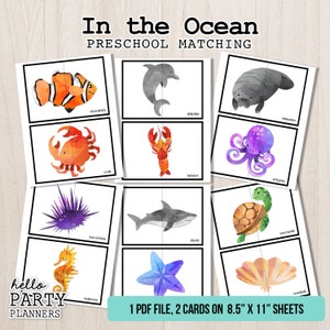 Ocean Animals Matching Game: Watercolor Preschool Activity (digital ...