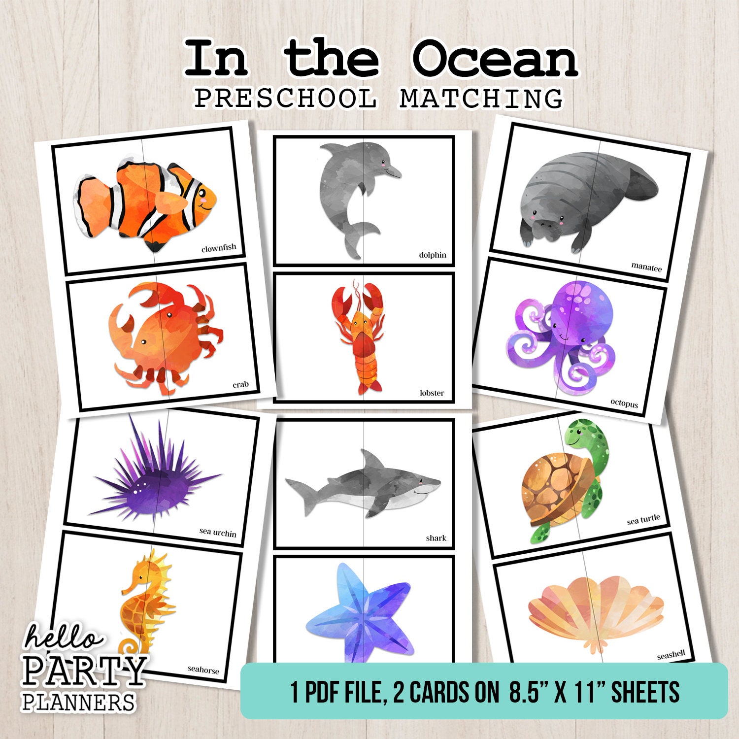 Ocean Matching Game Preschool Activities Printable Watercolor in the ...