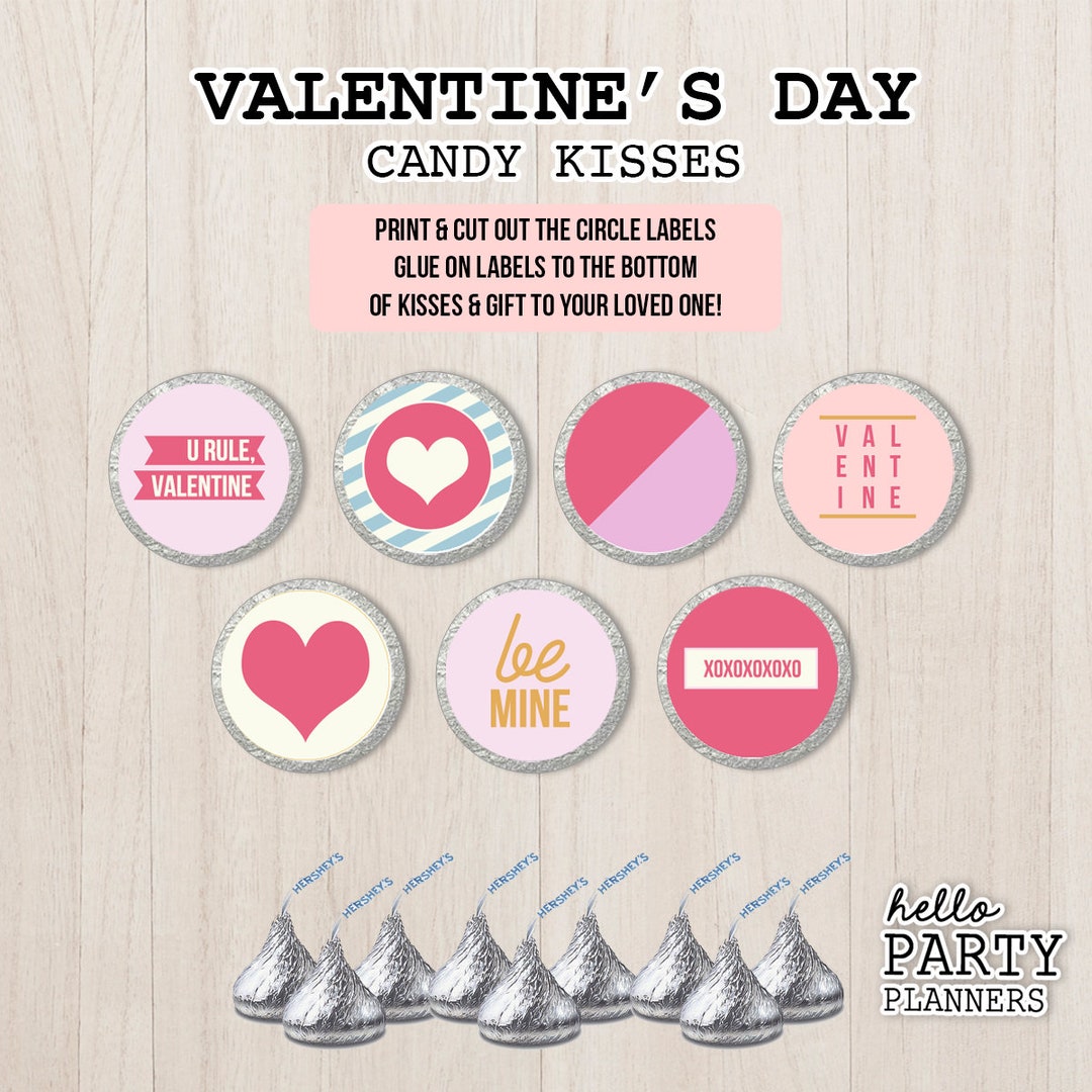 Valentine's Day Chocolate Kisses Labels: Printable PDF (0.75" Circles ...