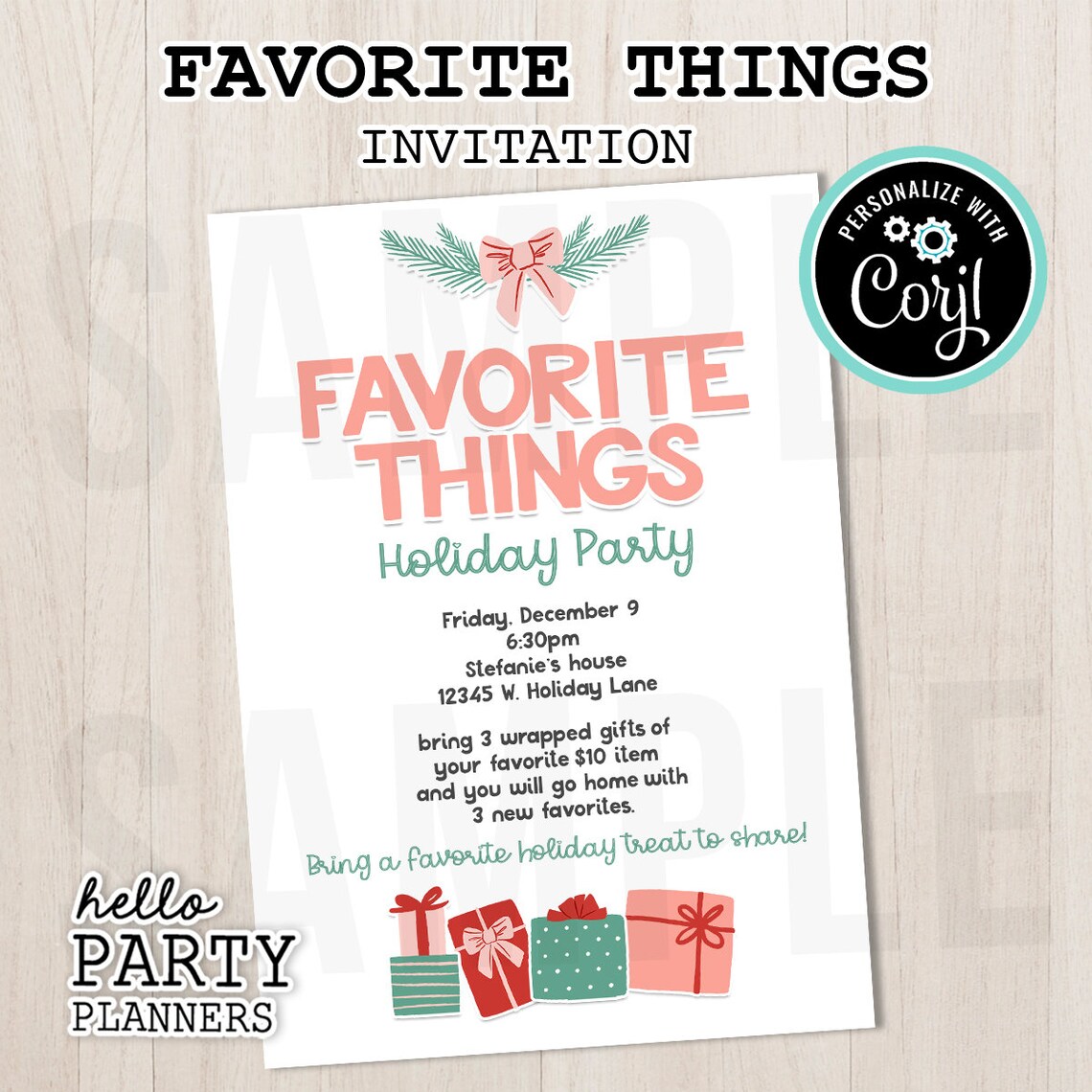 Favorite Things Holiday Party Invitation: Editable Digital Template ...