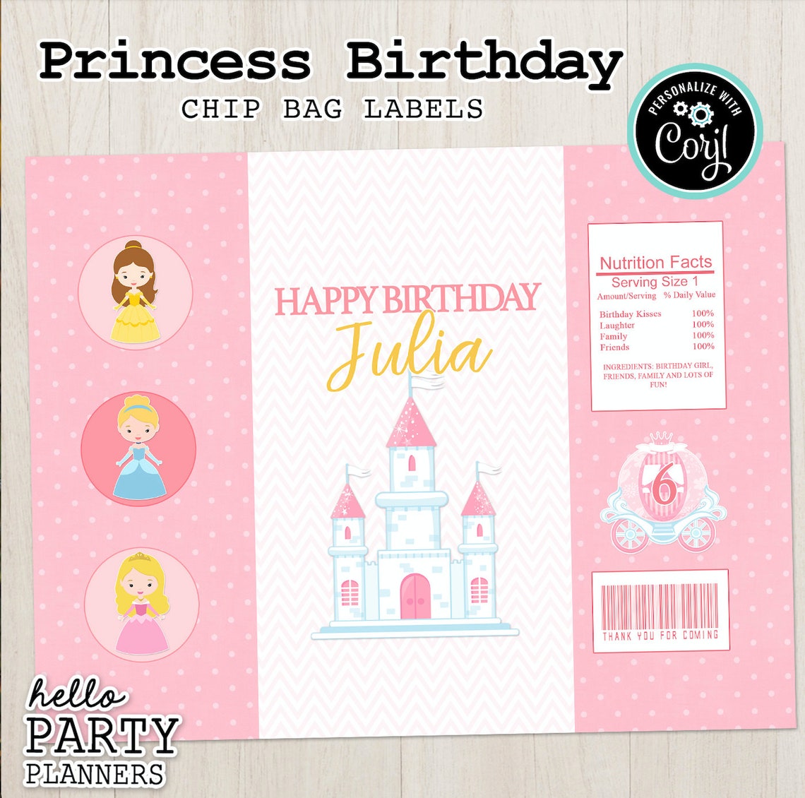 EDITABLE Princess Birthday Chip Bag Labels, Personalized Chip Bag Label ...