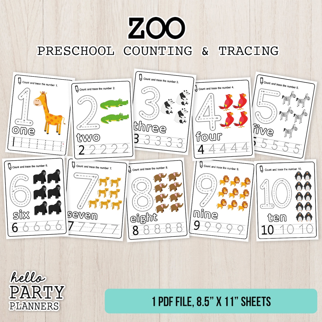 Zoo Number Tracing: Preschool Counting Activity (PDF) - Etsy