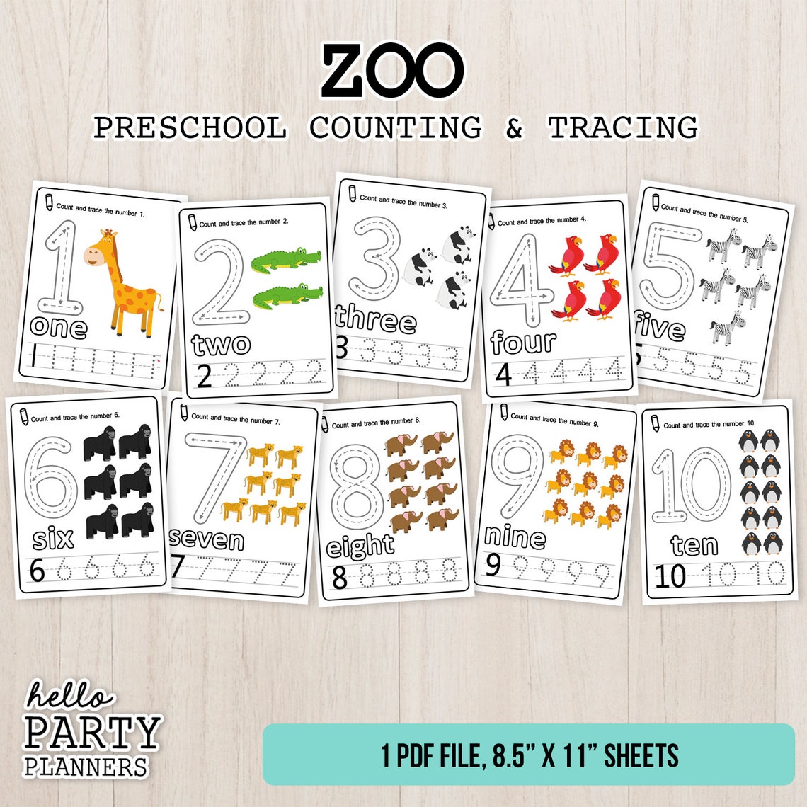 Zoo Number Tracing: Preschool Counting Activity (PDF) - Etsy