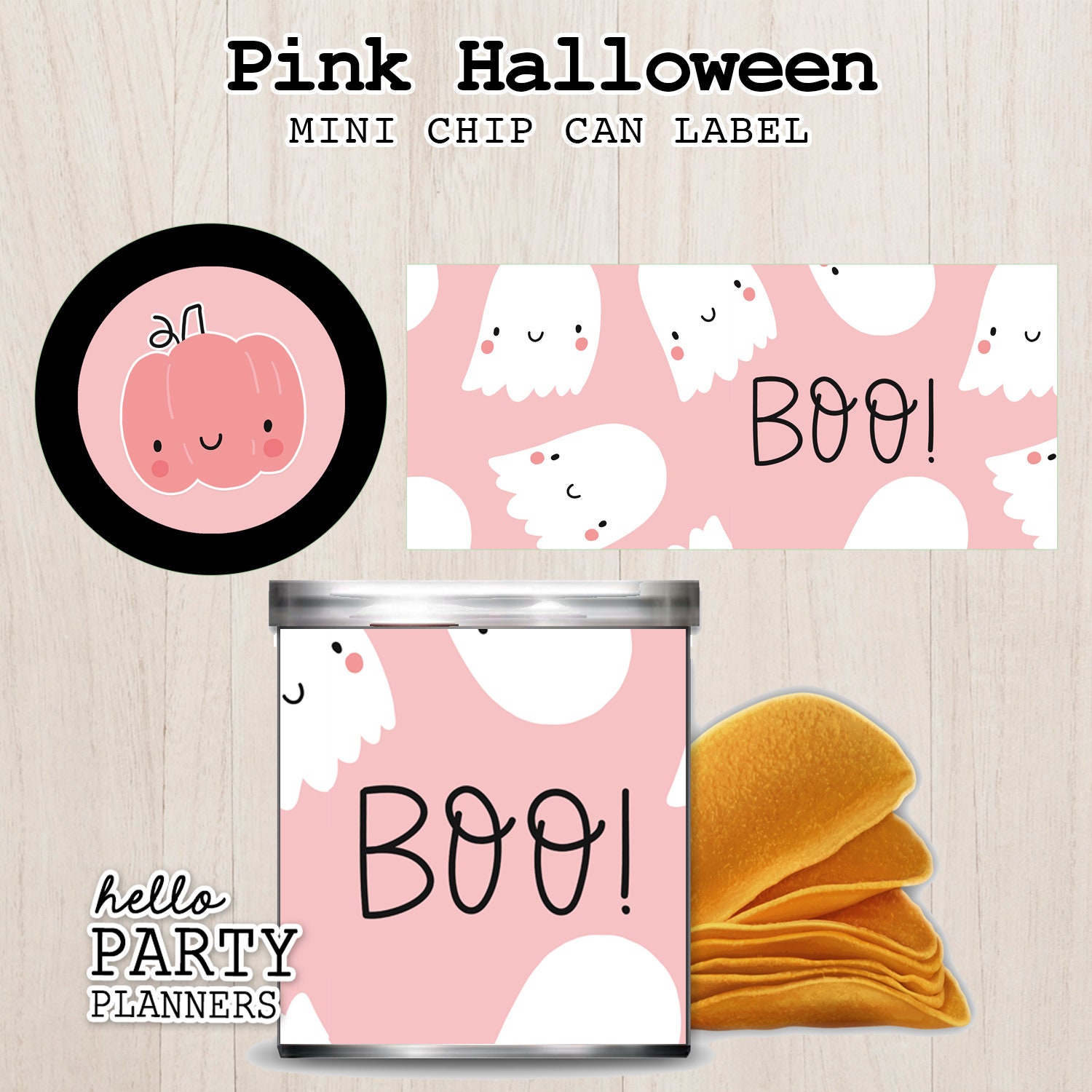 Halloween Pink Ghost Mini Chip Can Label, Ghost Treat Label Template ...