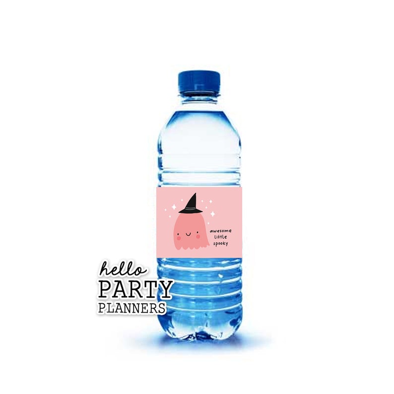 Halloween Pink Ghost Water Bottle Labels, Halloween Party, Water Bottle ...