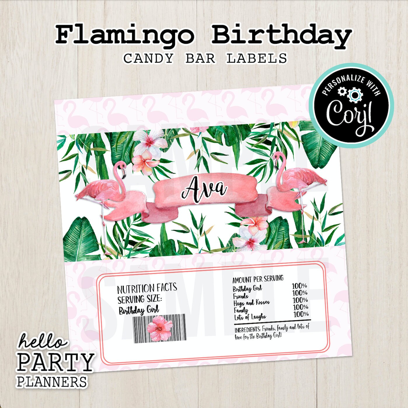 EDITABLE Flamingo Birthday Chocolate Bar Label, Tropical, Personalized ...