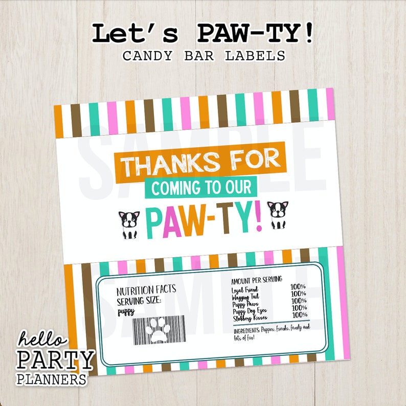 EDITABLE Puppy Birthday Chocolate Bar Label, Puppy Pawty, Personalized ...