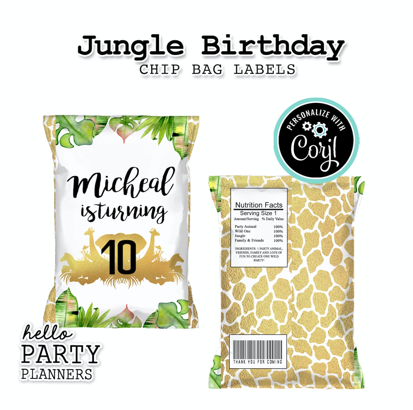 EDITABLE Jungle Birthday Chip Bag Labels Personalized Chip - Etsy
