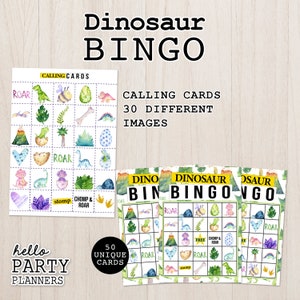 Dinosaur Bingo, Printable Cards, Bingo Game, Dinosaur Party, Party ...