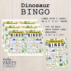 Dinosaur Bingo, Printable Cards, Bingo Game, Dinosaur Party, Party ...