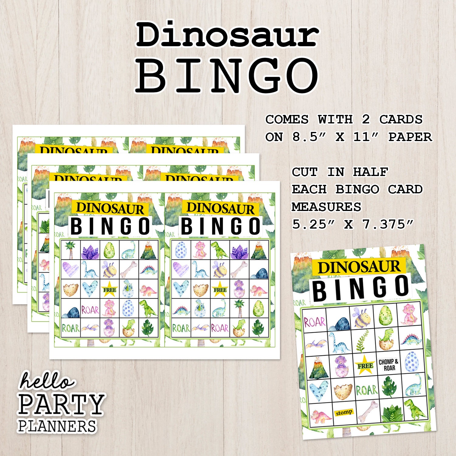 Dinosaur Bingo, Printable Cards, Bingo Game, Dinosaur Party, Party ...