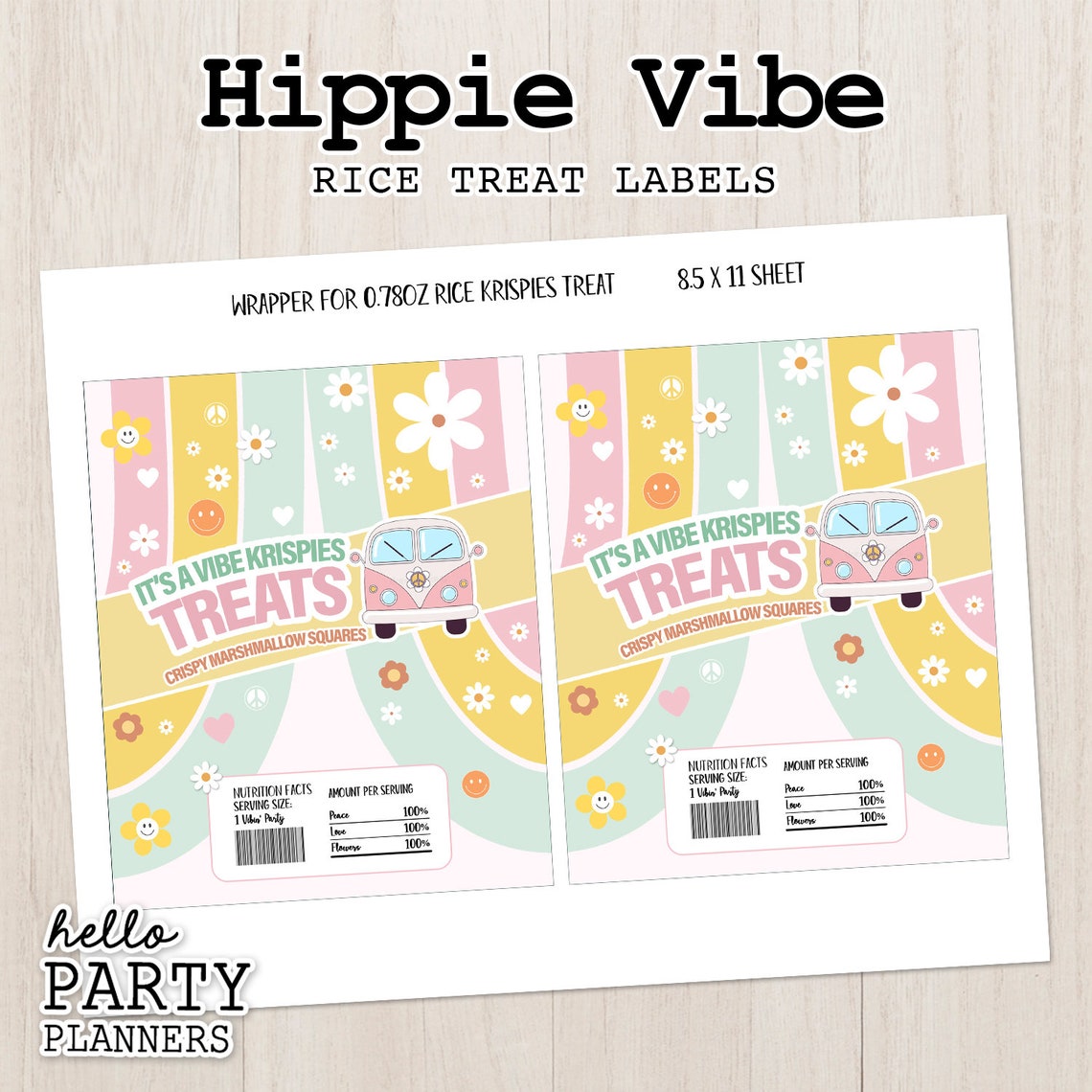 Hippie Vibe Rice Krispie Treat Label: Mini Marshmallow (printable ...