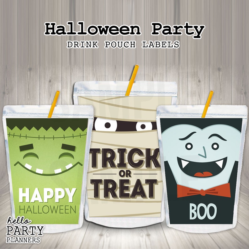 Halloween Party Juice Pouch Labels: Mummy, Vampire, Frankenstein ...