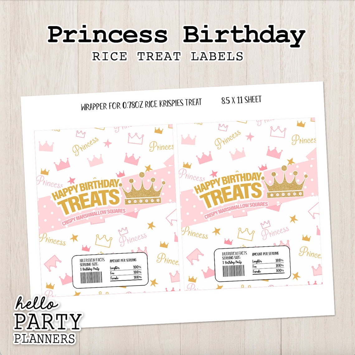 Princess Birthday Treat Wrappers Printable | Princess Party Favor ...
