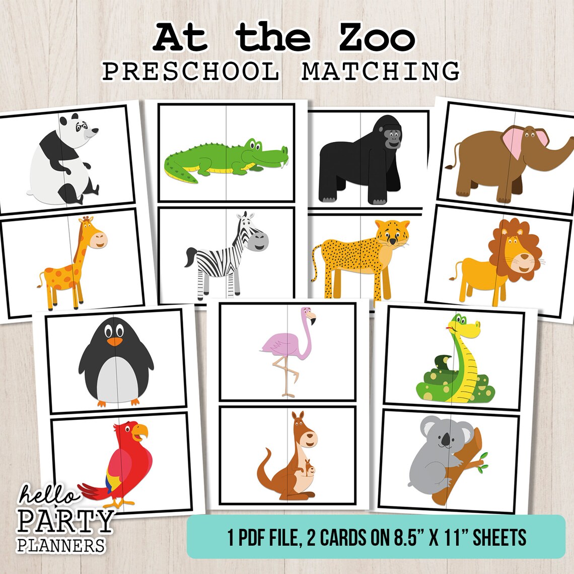 Zoo Animal Matching Game: Preschool Kindergarten Activity (digital ...