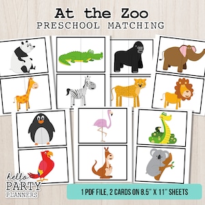 Zoo Animal Matching Game: Preschool Kindergarten Activity (digital ...