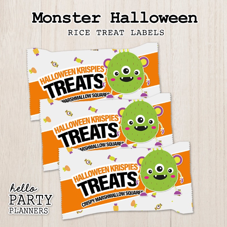 Halloween Mini Rice Marshmallow Treat Label, Monster, Trick or Treat ...