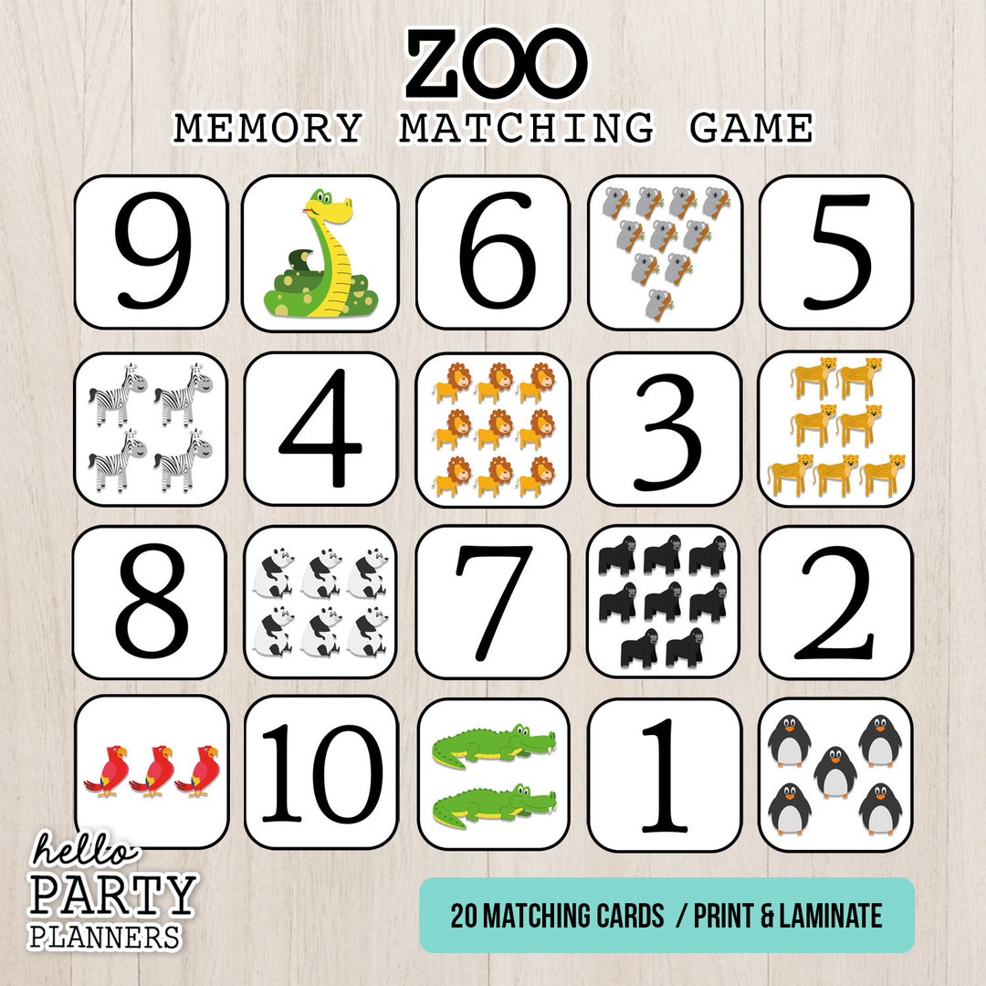 Zoo Animal Memory Matching Game: Preschool Printable (digital Download ...