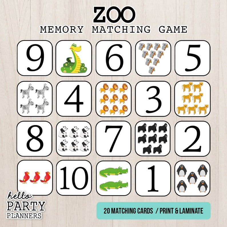 Zoo Memory Matching Game Preschool Activities Printable Zoo Animals ...