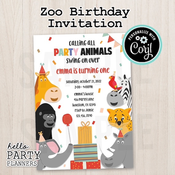 EDITABLE Zoo Birthday Party Invitation Zoo Animals Invite - Etsy