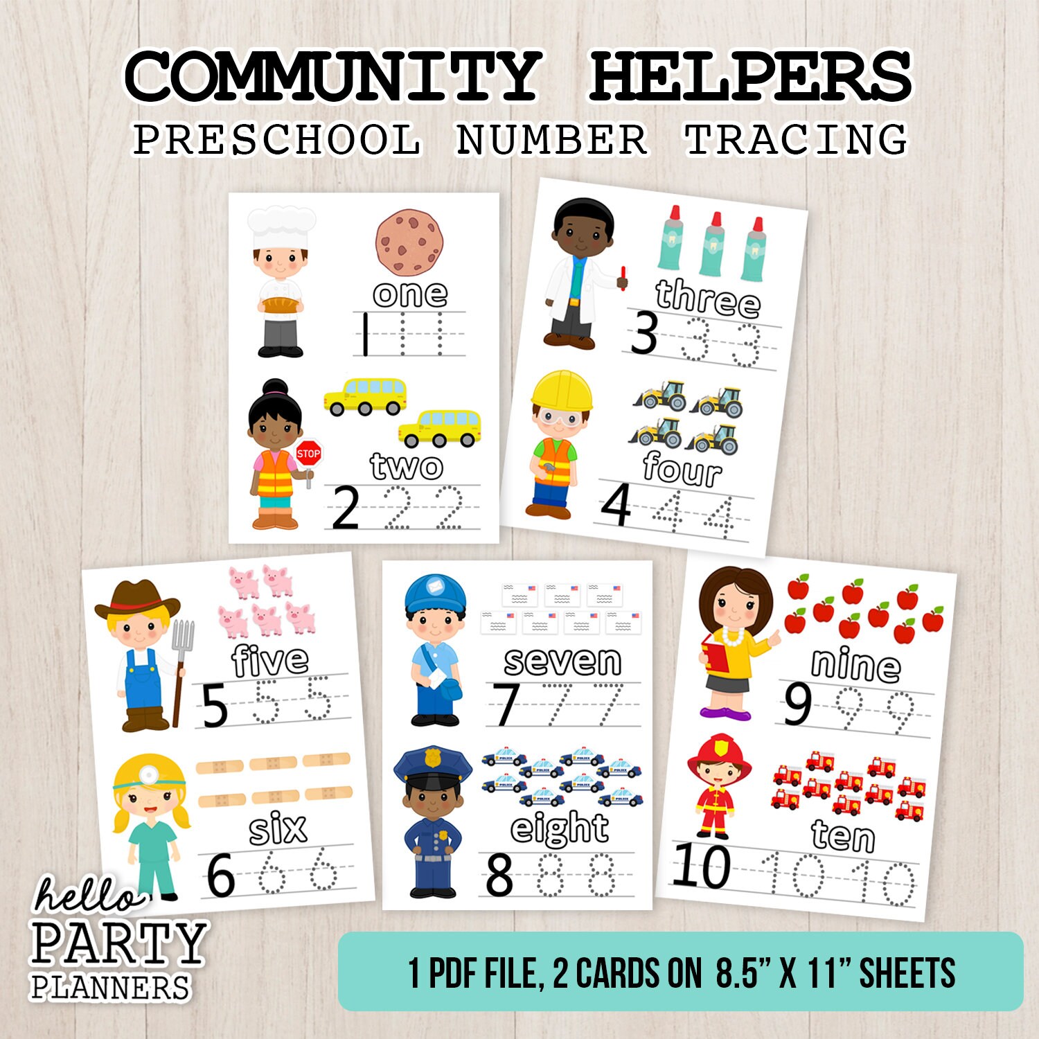 Community Helpers Number Tracing: Preschool Printable (PDF) - Etsy