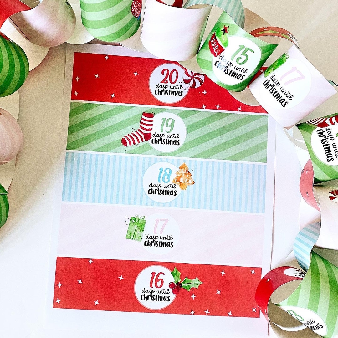 Christmas Countdown Chain Printable: Pink Holiday Advent (instant ...
