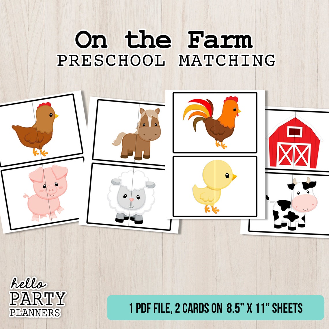 Farm Animal Matching Game: Preschool Kindergarten Activity (digital ...