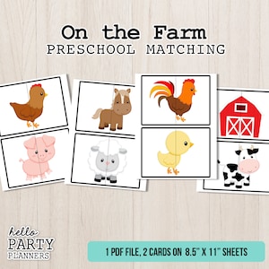 Farm Animal Matching Game: Preschool Kindergarten Activity (digital ...